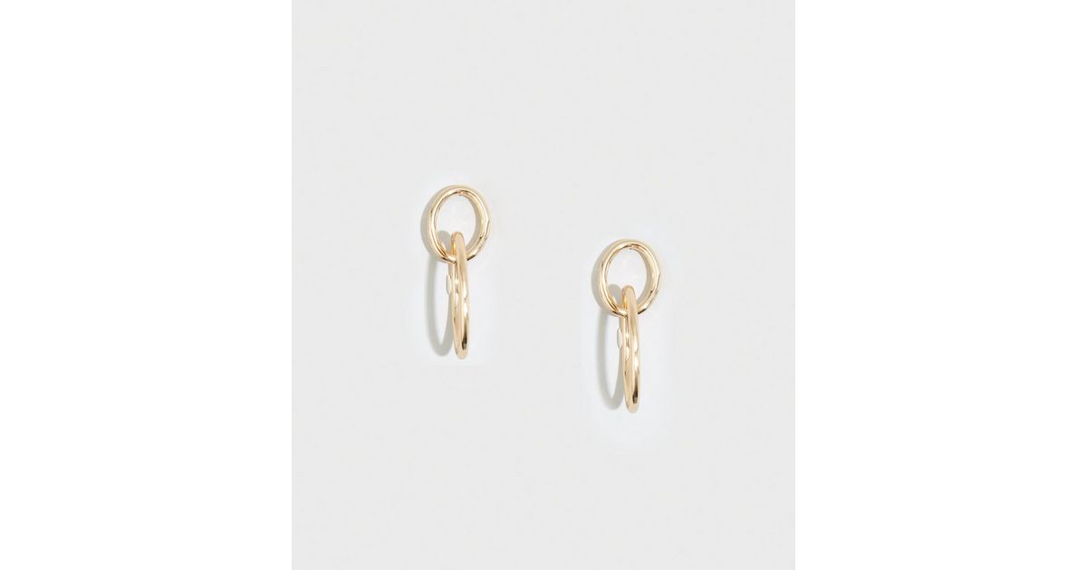 Gold Double Oval Linked Earrings | New Look