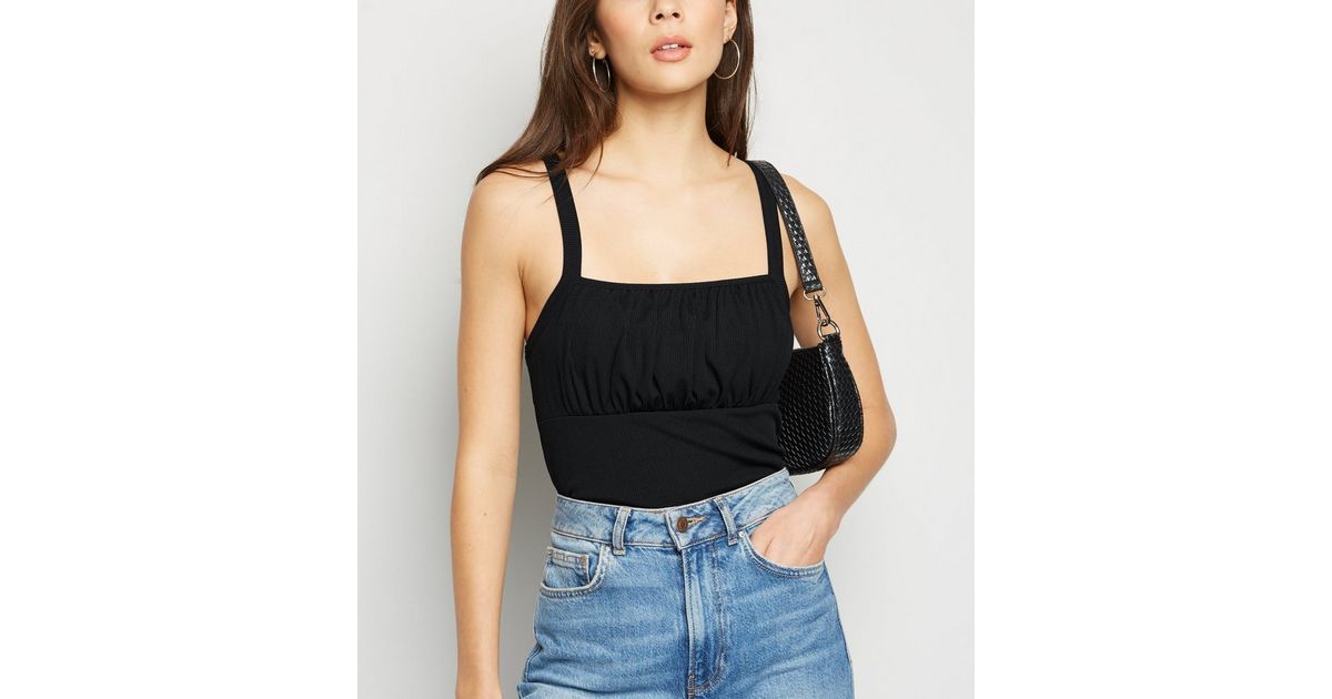 Black Ribbed Ruched Cami | New Look