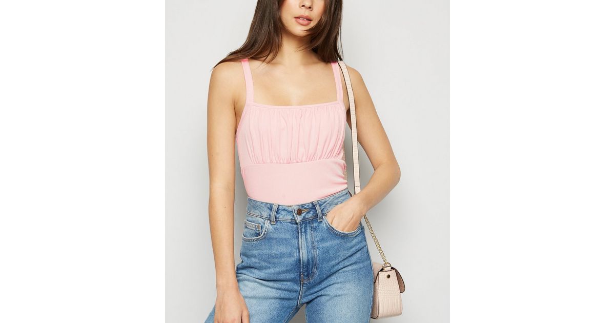 Pale Pink Ribbed Ruched Cami | New Look