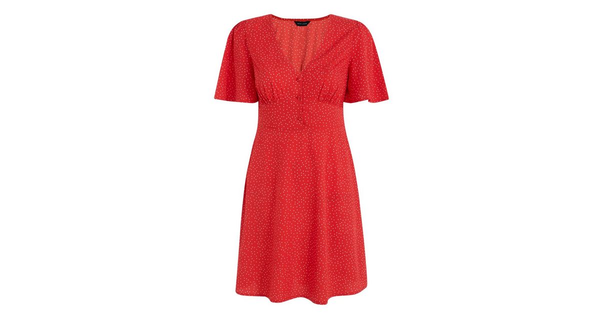 Red Spot Button Front Tea Dress | New Look