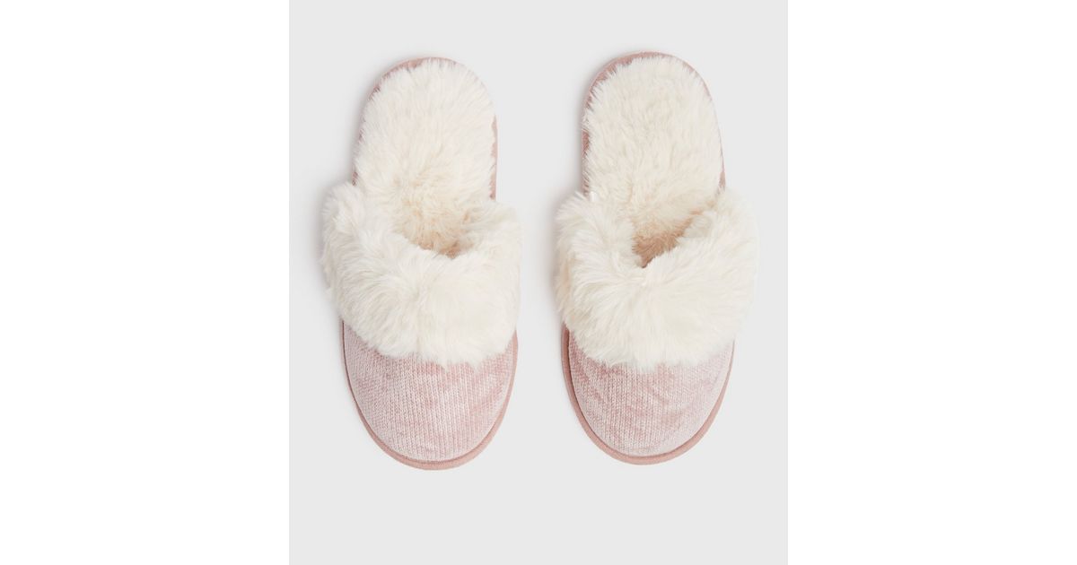 Pink Chenille Faux Fur Mule Slippers | New Look