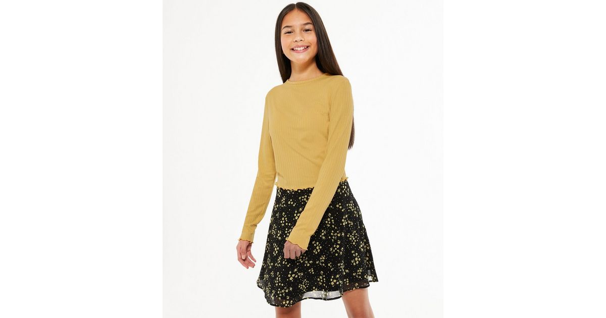 Girls Mustard Frill Trim Long Sleeve Top | New Look