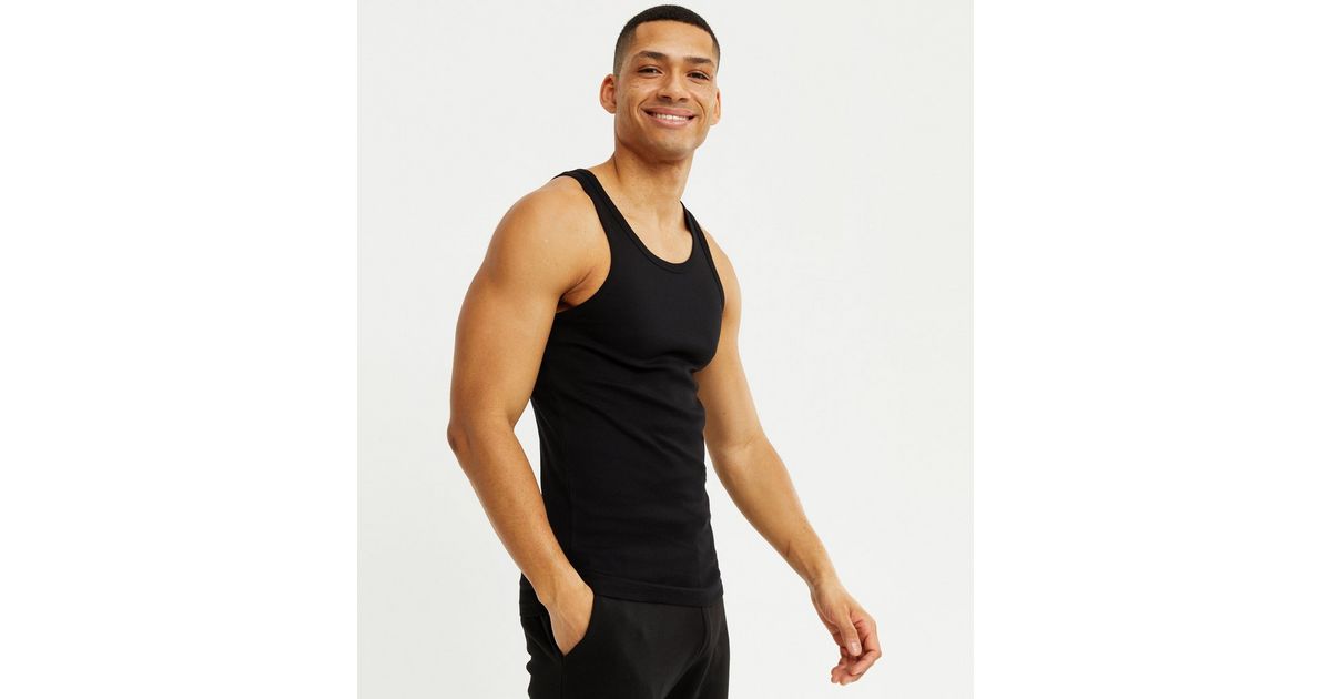 Black Ribbed Muscle Fit Vest | New Look