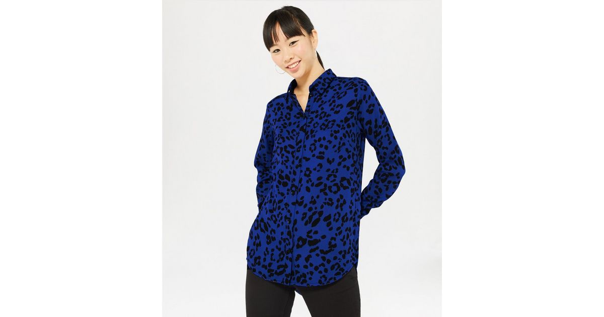 Blue Leopard Print Long Shirt | New Look