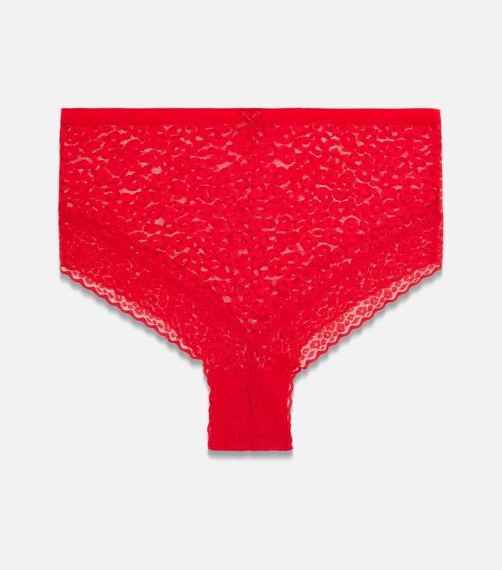 Curves Red Leopard Lace Briefs | New Look