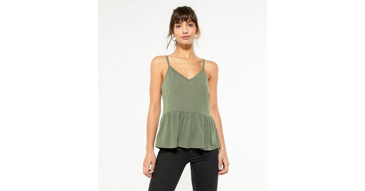 Khaki V Neck Peplum Cami | New Look