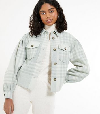 Stone Check Cropped Shacket | New Look