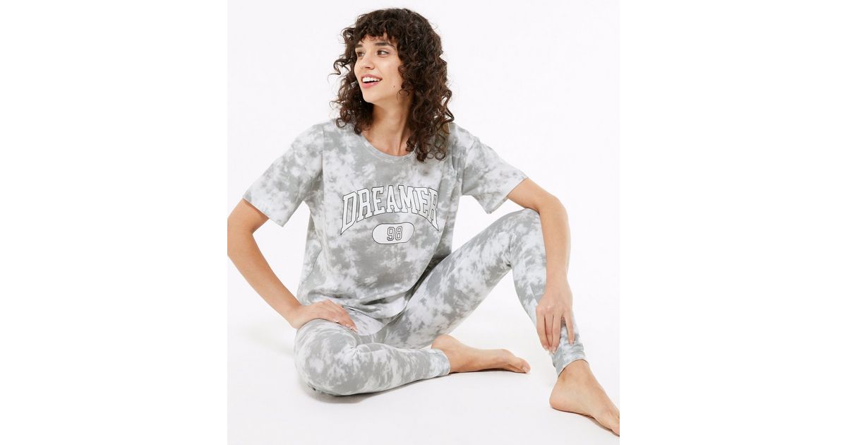 Light Grey Tie Dye Dreamer Legging Pyjama Set | New Look