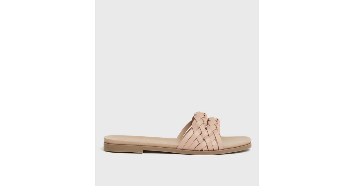 Wide Fit Cream Woven Strap Sliders | New Look