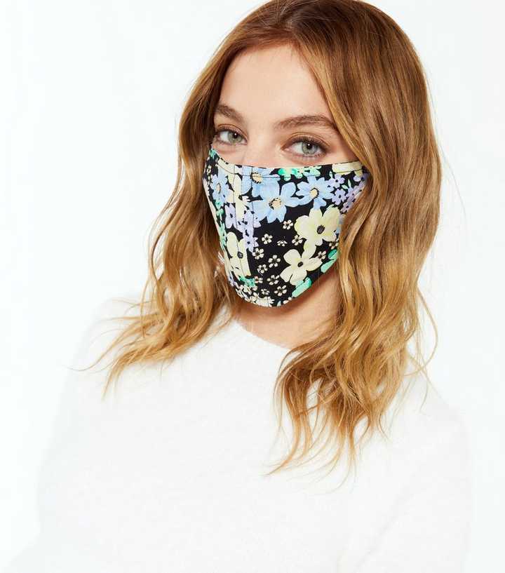 Black and Blue Floral Reusable Face Covering | New Look
