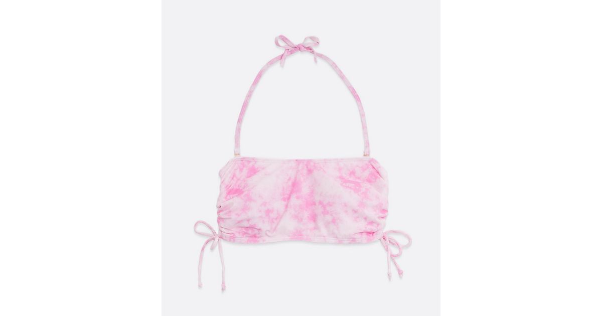 Maternity Pink Tie Dye Ruched Bandeau Bikini Top | New Look