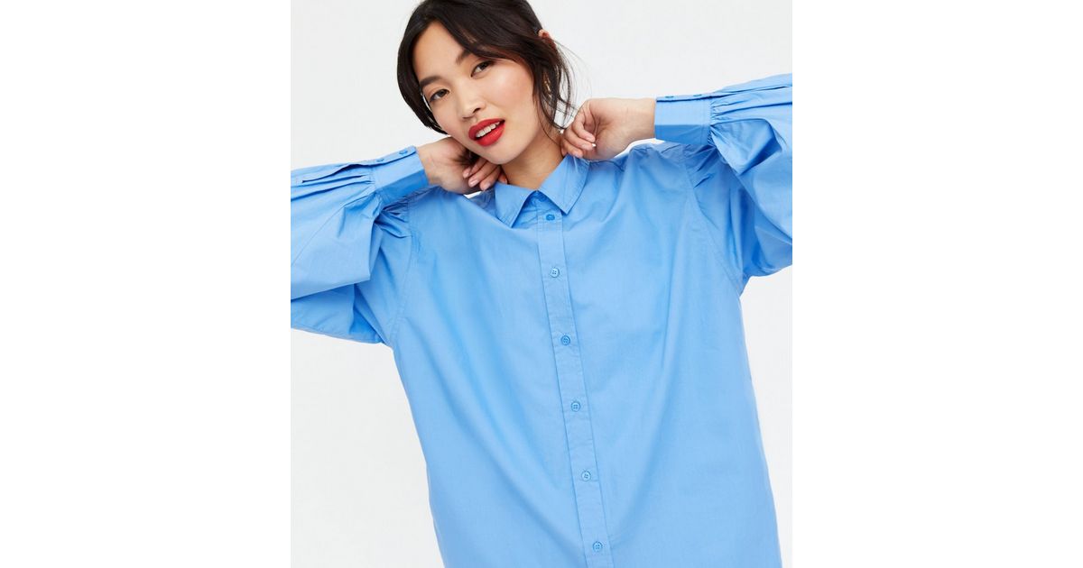 Pale Blue Poplin Puff Sleeve Shirt | New Look