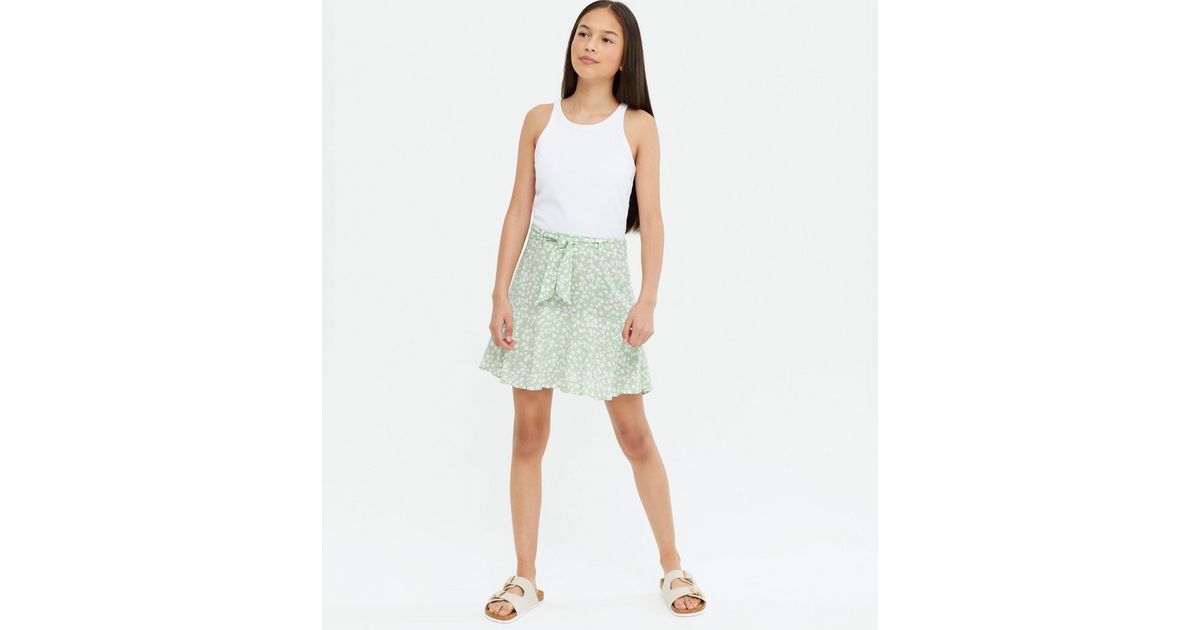 Girls Light Green Ditsy Floral Skort | New Look