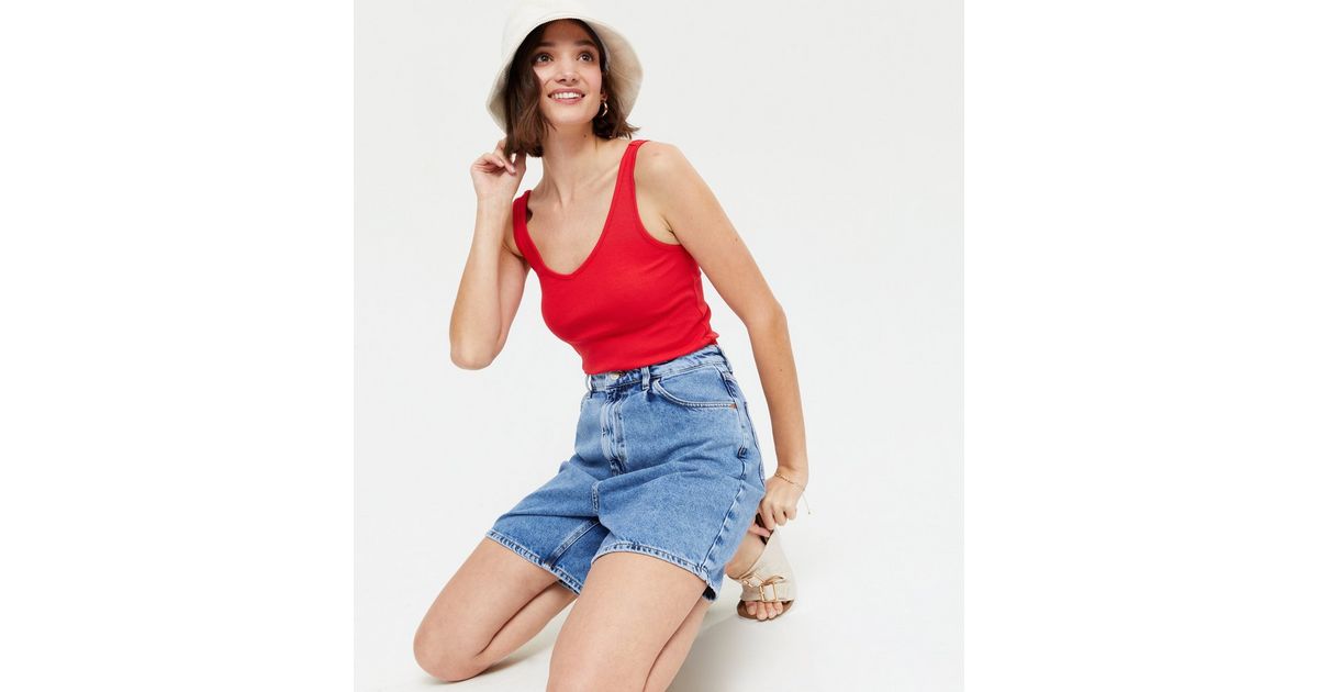 Red Jersey V Neck and Back Vest | New Look