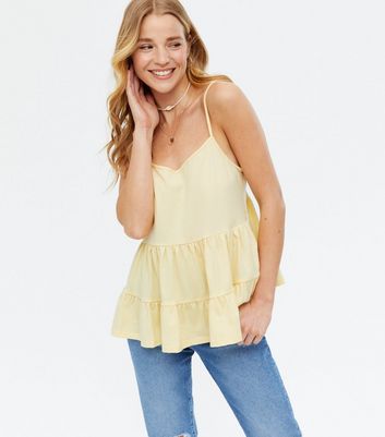 Pale Yellow Tiered Peplum Cami | New Look