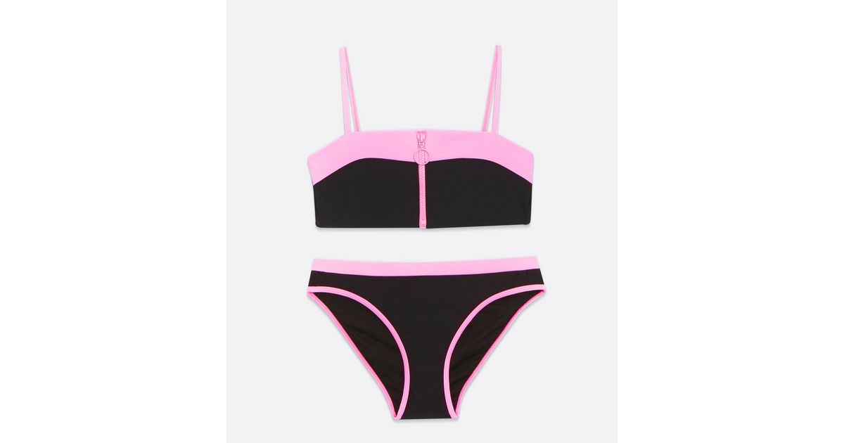 Girls Black Colour Block Bikini Set | New Look