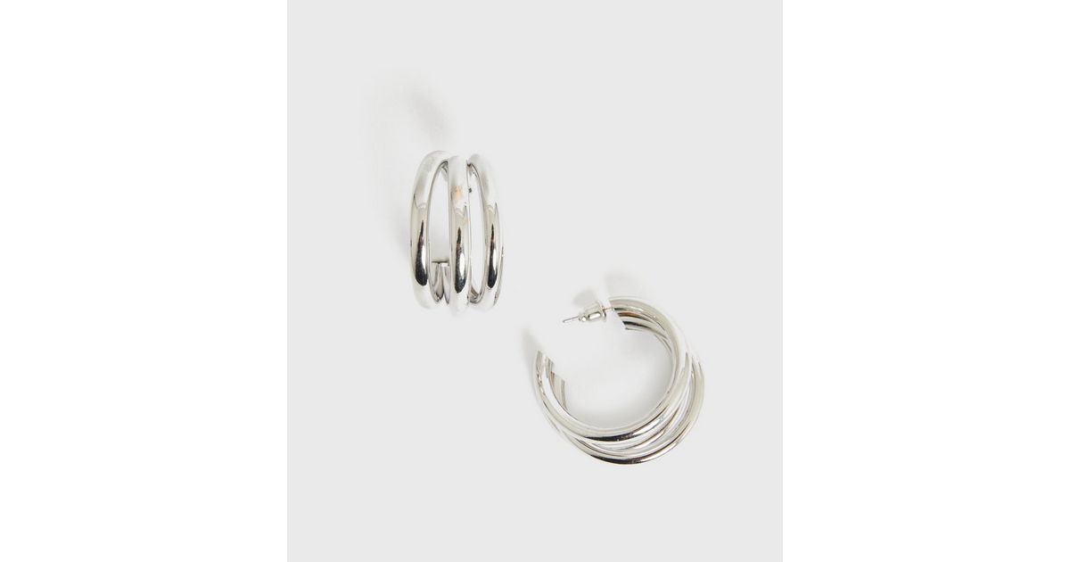 Silver Triple Hoop Earrings | New Look