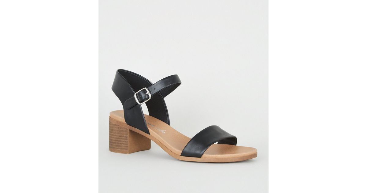 Black Mid Block Heel Sandals | New Look