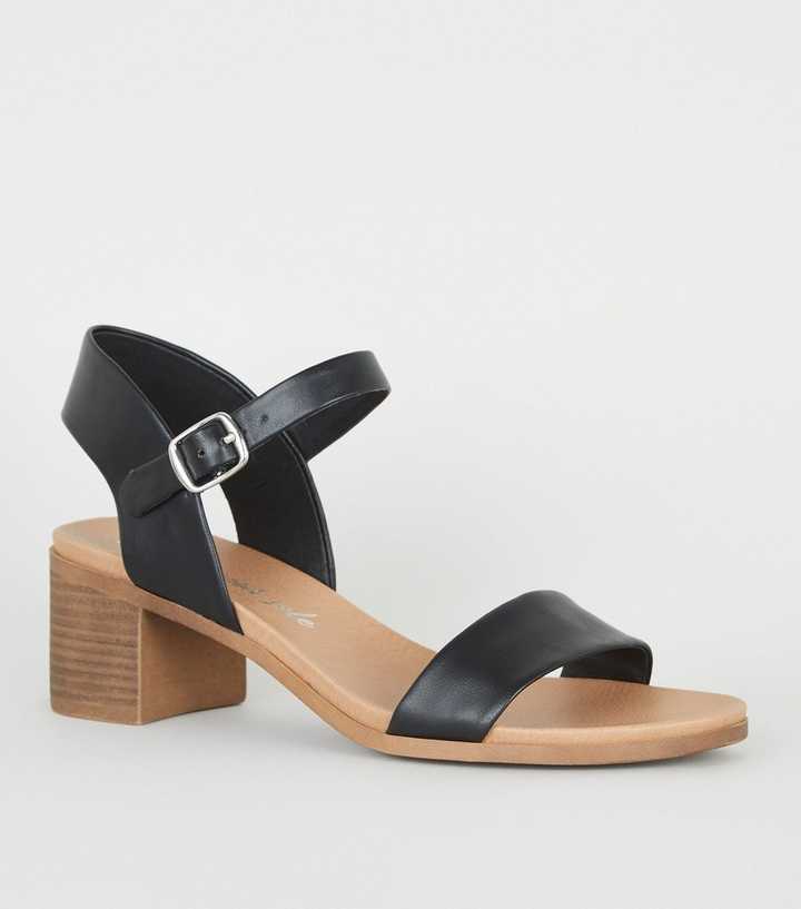Black Mid Block Heel Sandals | New Look