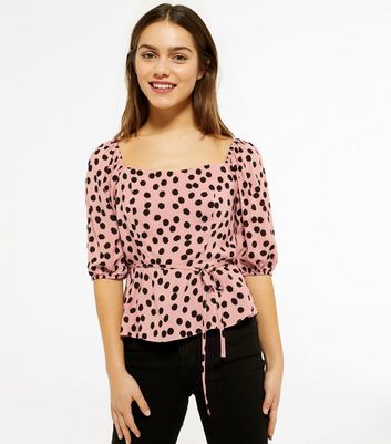Petite Pink Spot Square Neck Top | New Look