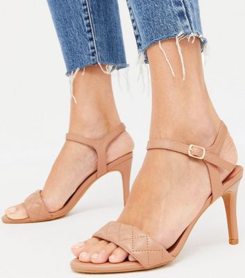 Cream Quilted 2 Part Stiletto Heel Sandals New Look