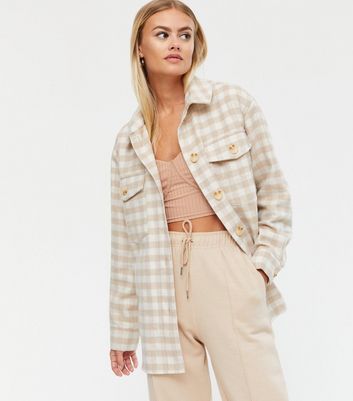 Off White Gingham Double Pocket Shacket | New Look