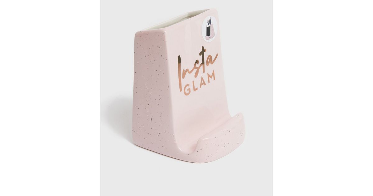Pale Pink Metallic Insta Glam Logo Pen Pot | New Look