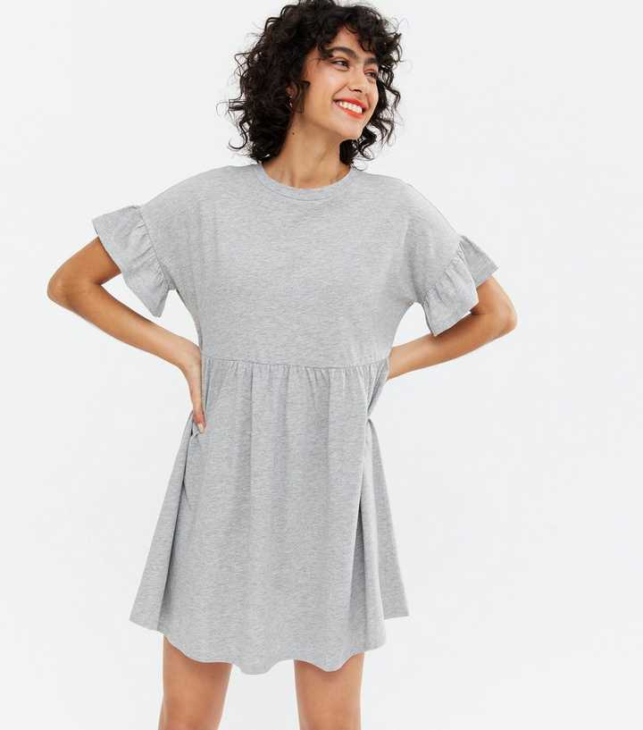 Grey Marl Crew Neck Mini Oversized Smock Dress | New Look