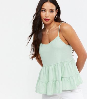 Tall Light Green Tiered Peplum Cami | New Look