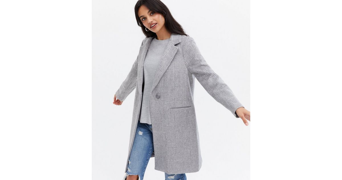 Light Grey Check Formal Long Coat | New Look