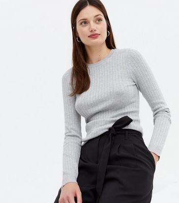 Pale Grey Ribbed Crew Neck Top | New Look