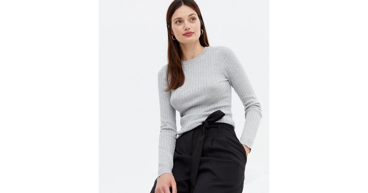 Pale Grey Ribbed Crew Neck Top | New Look