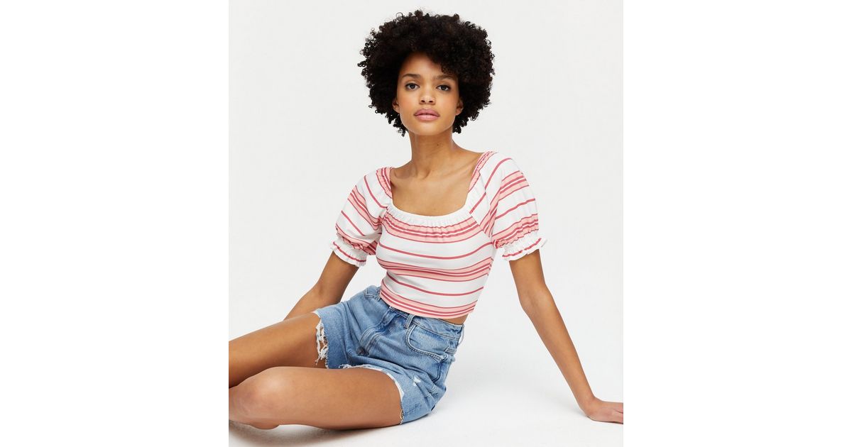 Wednesday's Girl Pink Stripe Puff Sleeve Top | New Look