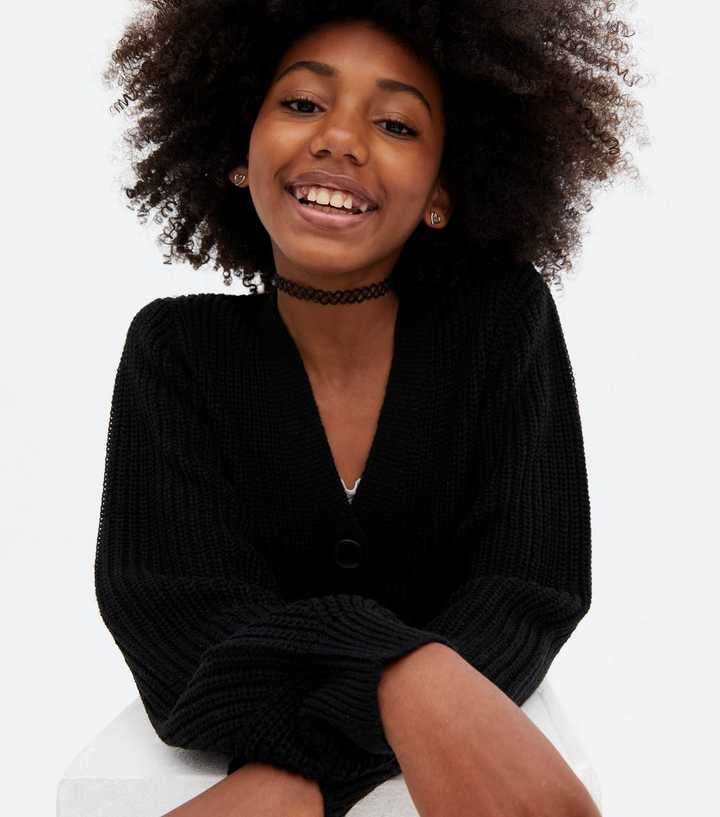 Girls Black Chunky Knit Button Cardigan | New Look
