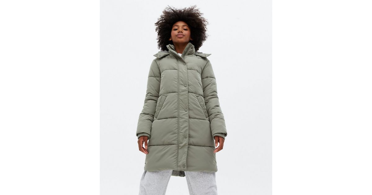 Girls Khaki Hooded Long Puffer Jacket | New Look