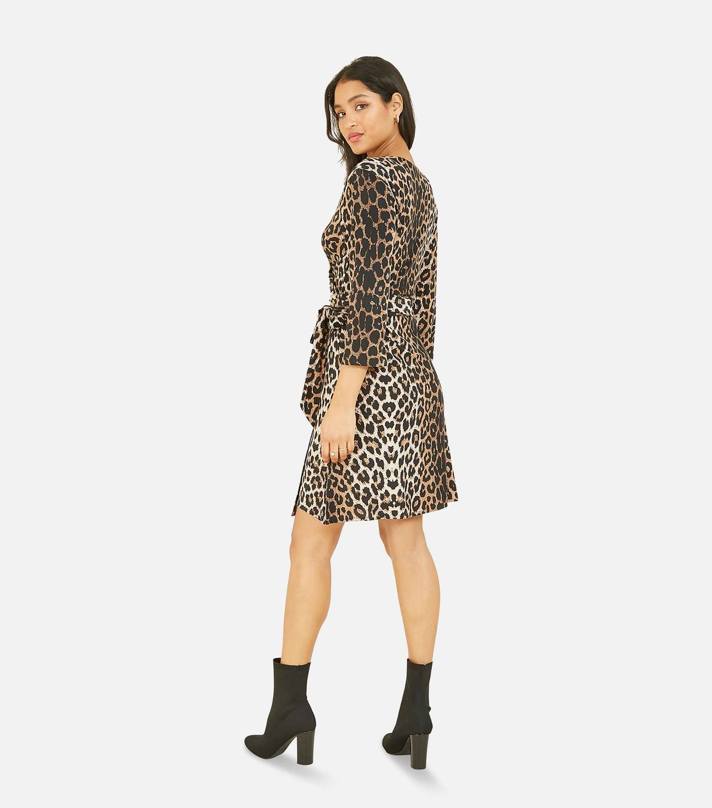 Mela Dark Brown Leopard Print Wrap Dress New Look