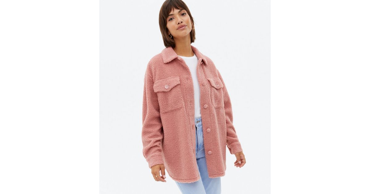 Deep Pink Teddy Pocket Front Shacket | New Look
