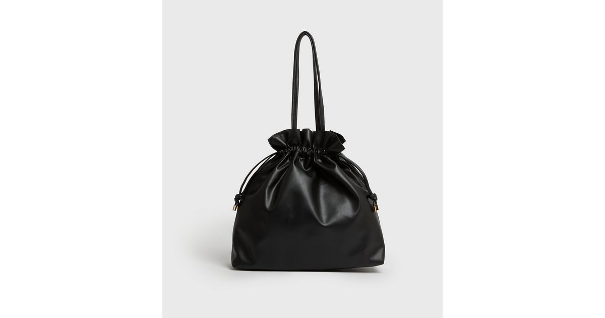 Black Leather-Look Drawstring Tote Bag | New Look
