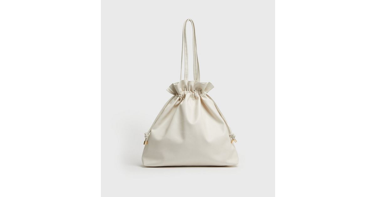 Cream Leather-Look Drawstring Tote Bag | New Look