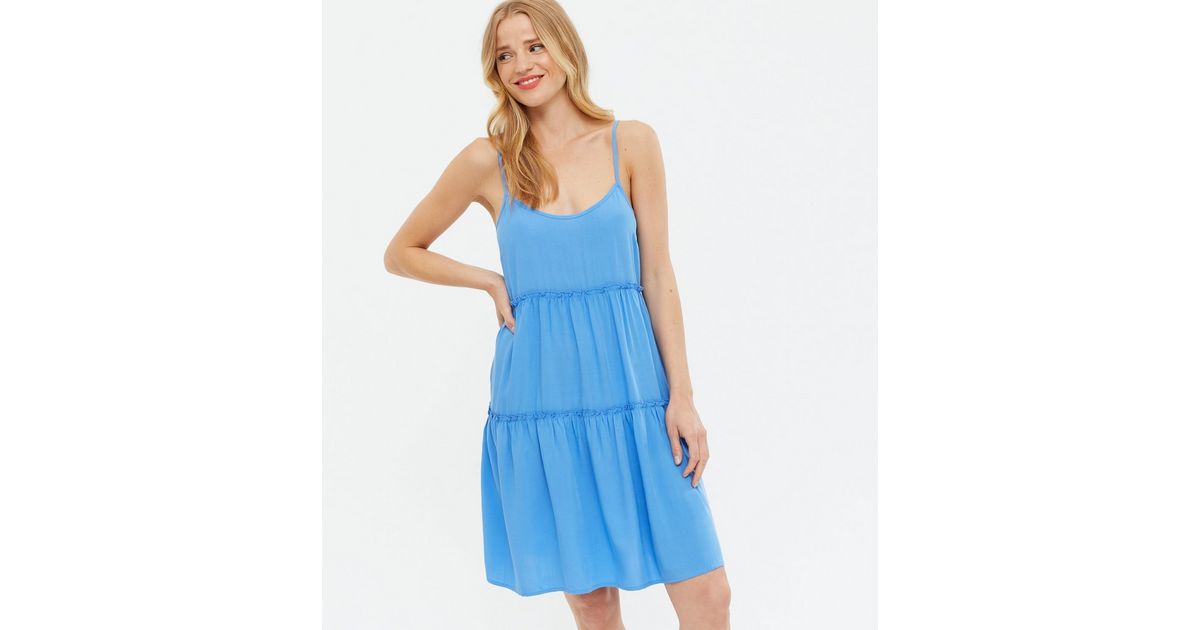 Bright Blue Strappy Tiered Sundress | New Look