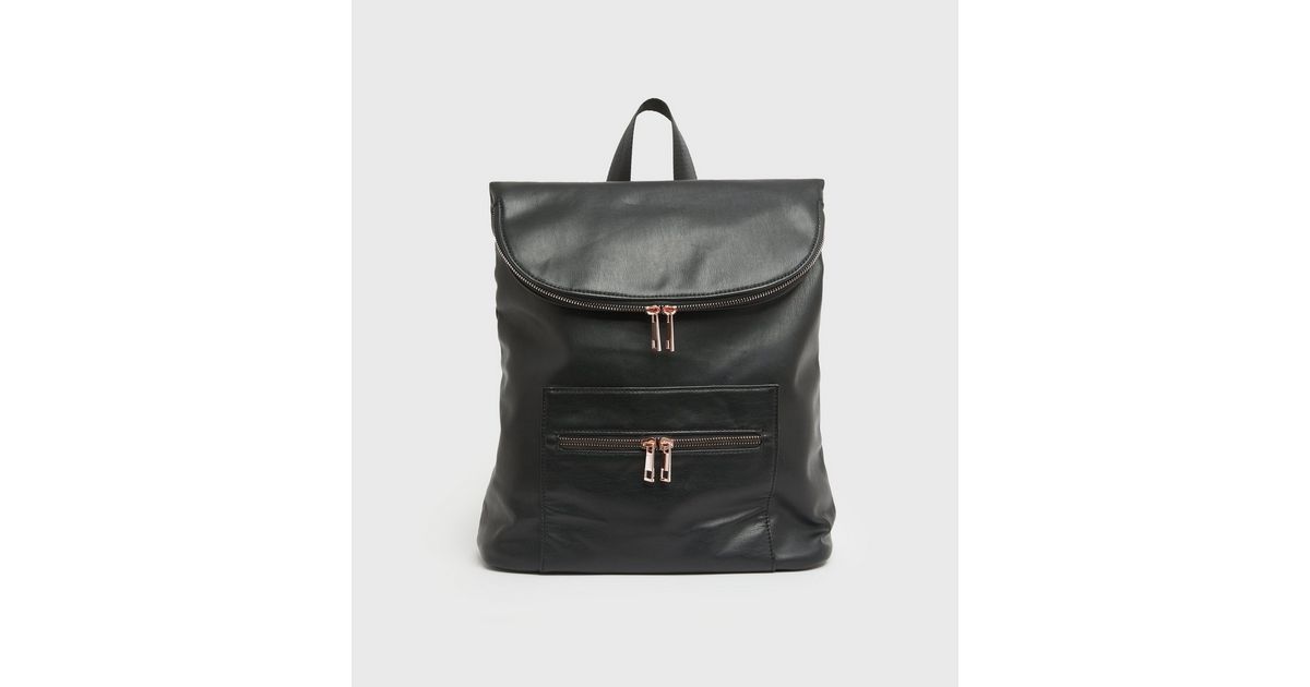 Black Double Zip Scoop Backpack | New Look
