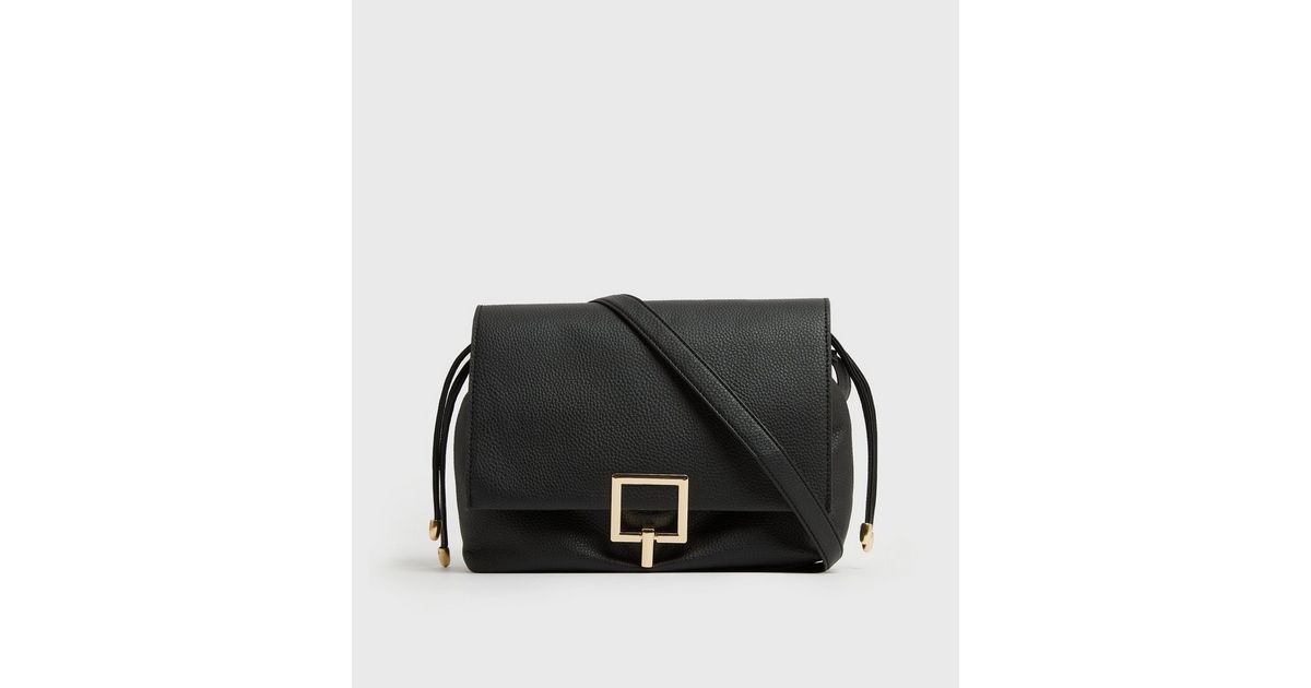 Black Leather-Look Drawstring Cross Body Bag | New Look