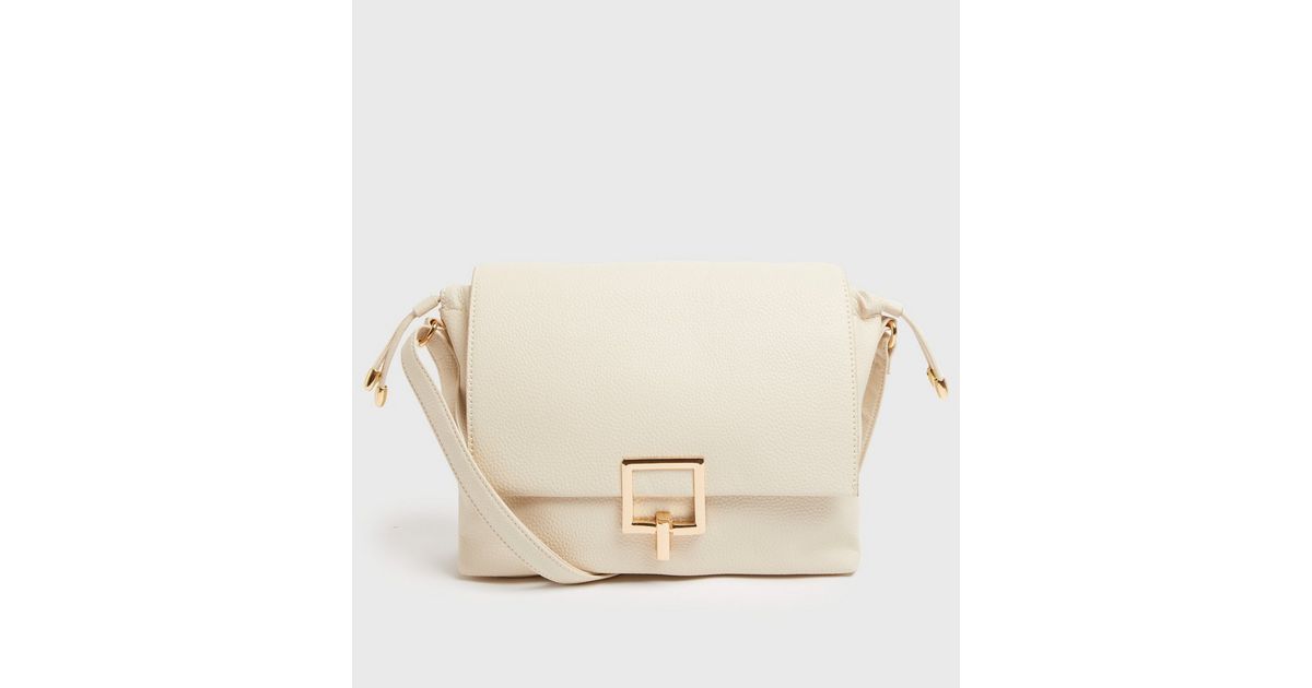 Cream Leather-Look Drawstring Cross Body Bag | New Look
