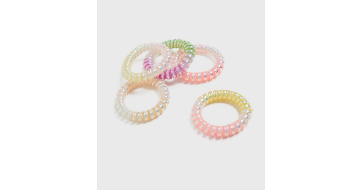 Girls 5 Pack Multicoloured Spiral Hair Bobbles | New Look