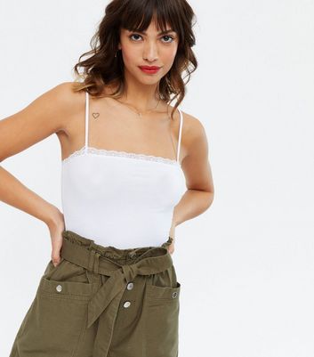 White Lace Trim Square Neck Cami | New Look