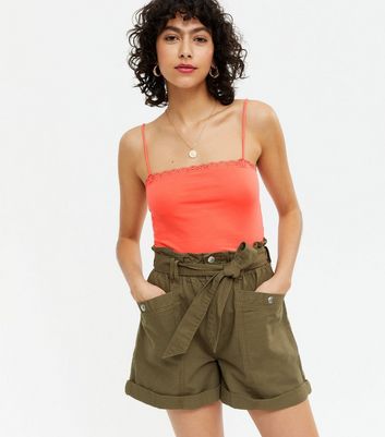 Coral Lace Trim Square Neck Cami | New Look