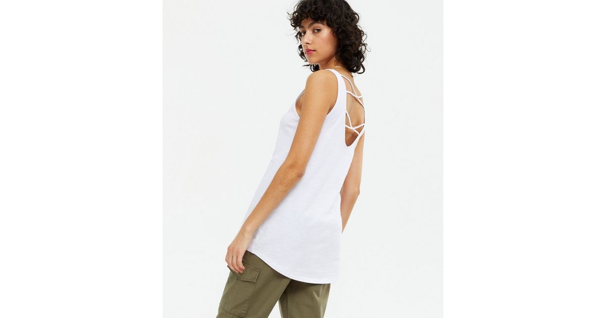 White Lattice Back Long Vest | New Look