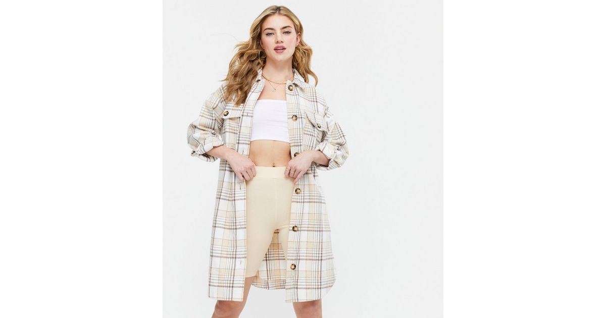 Off White Check Long Shacket | New Look