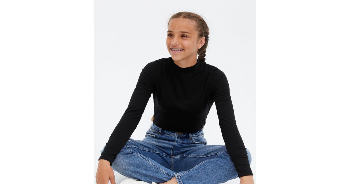 Girls Black High Neck Long Sleeve Top | New Look