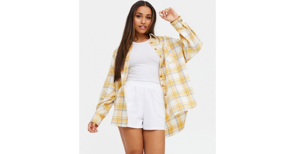 Petite Yellow Check Oversized Shirt | New Look